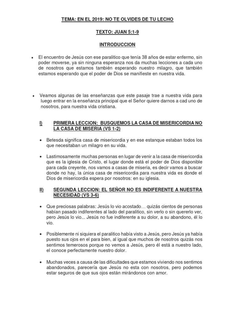 En El 2019 No Te Olvides de Tu Lecho 1 | PDF | Misericordia | Jesús