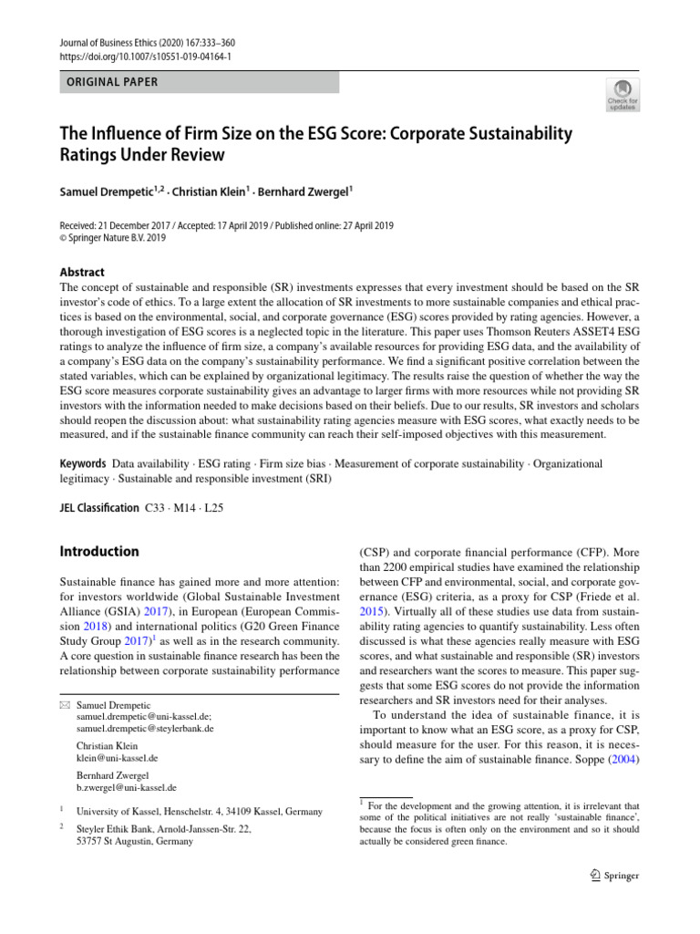 Firm Size's Impact on ESG Scores | PDF | Corporate Social ...