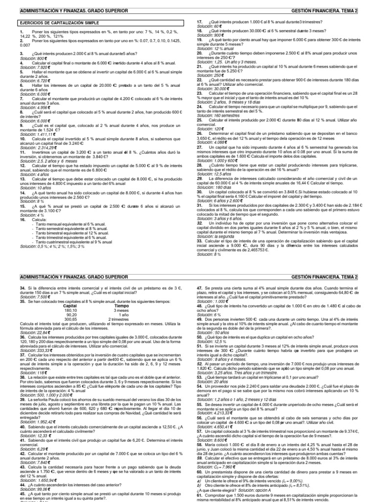 EJERCICIOS Tema 2 Capital Simple | PDF | Interés | Bancos