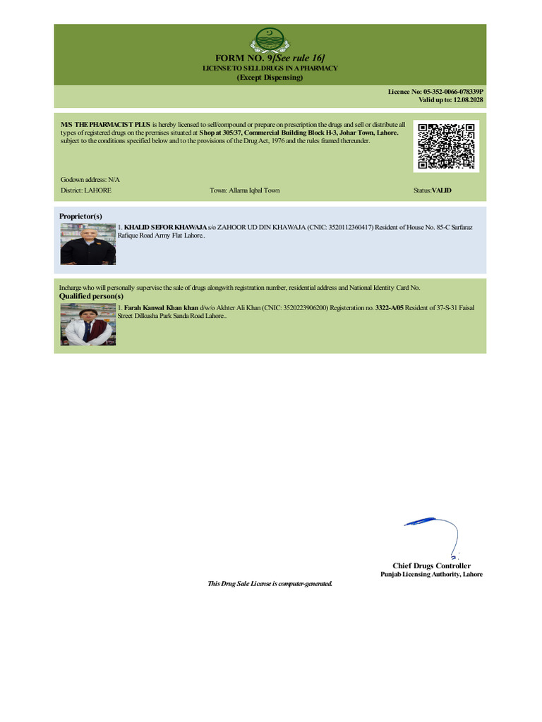 Form No. 9: (See Rule 16) | PDF | Pharmacy | License