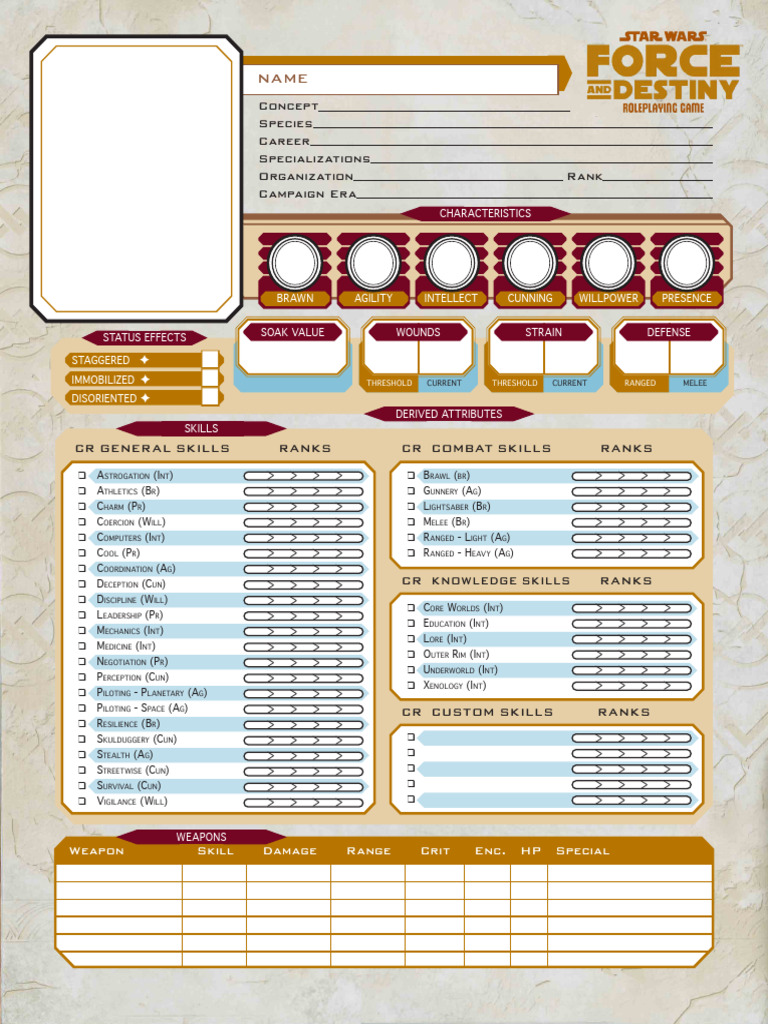 Main - Force and Destiny Character Sheet | PDF