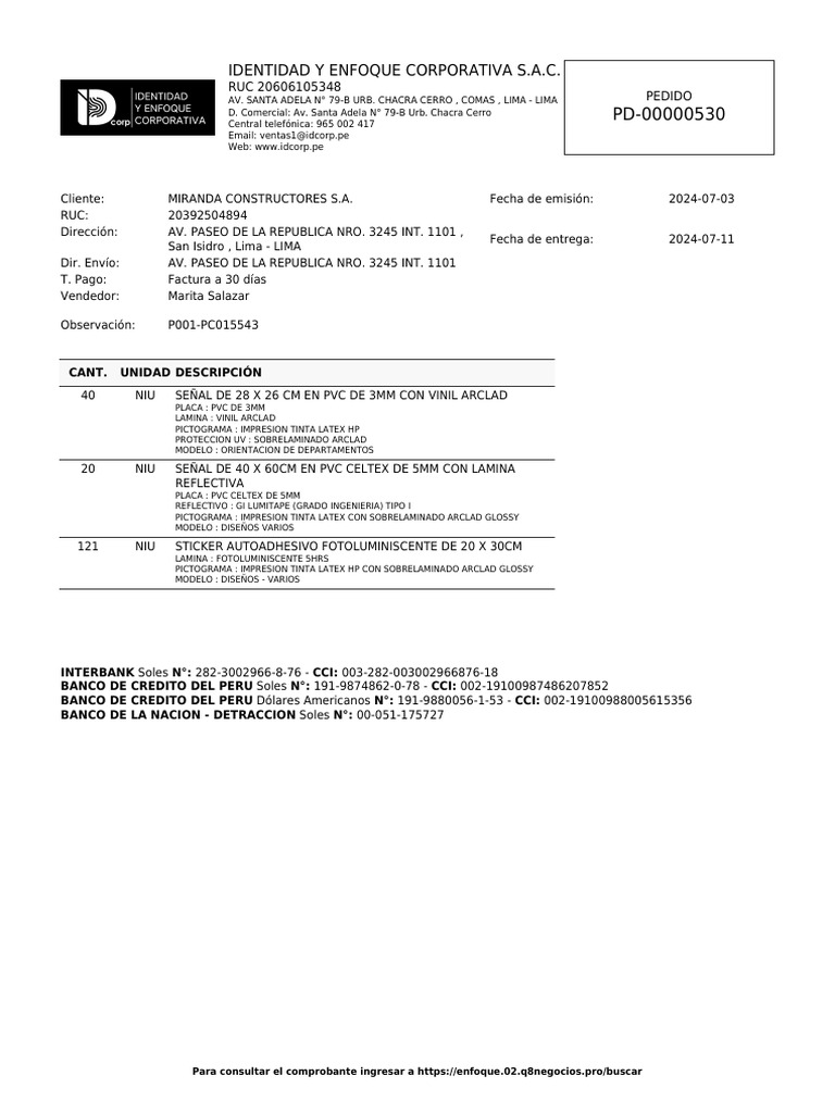 Idcorp PV-00000530 Miranda - Constructores.sa Stickes - Señal.pvc | PDF