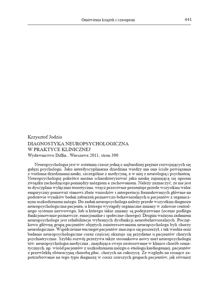 Starowicz-Filip Diagnostyka Neuropsychologiczna W Praktyce Klinicznej 2011 | PDF