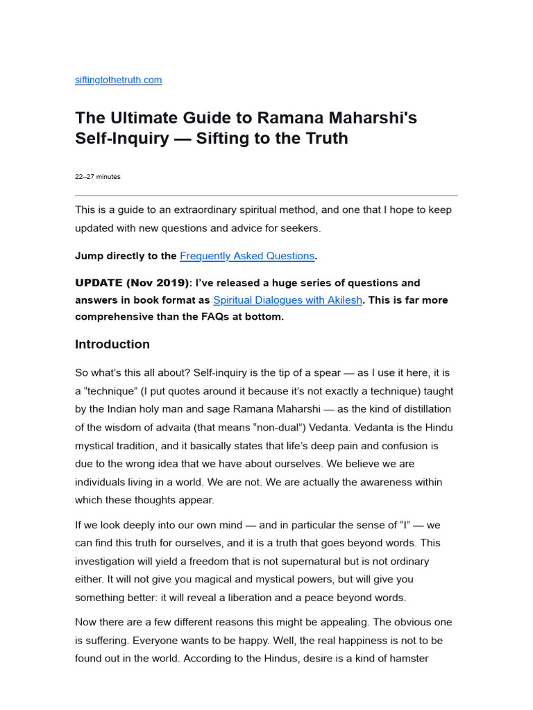 The Ultimate Guide To Ramana Maharshis Self-Inquiry - Sifting To The Truth | PDF | Thought ...