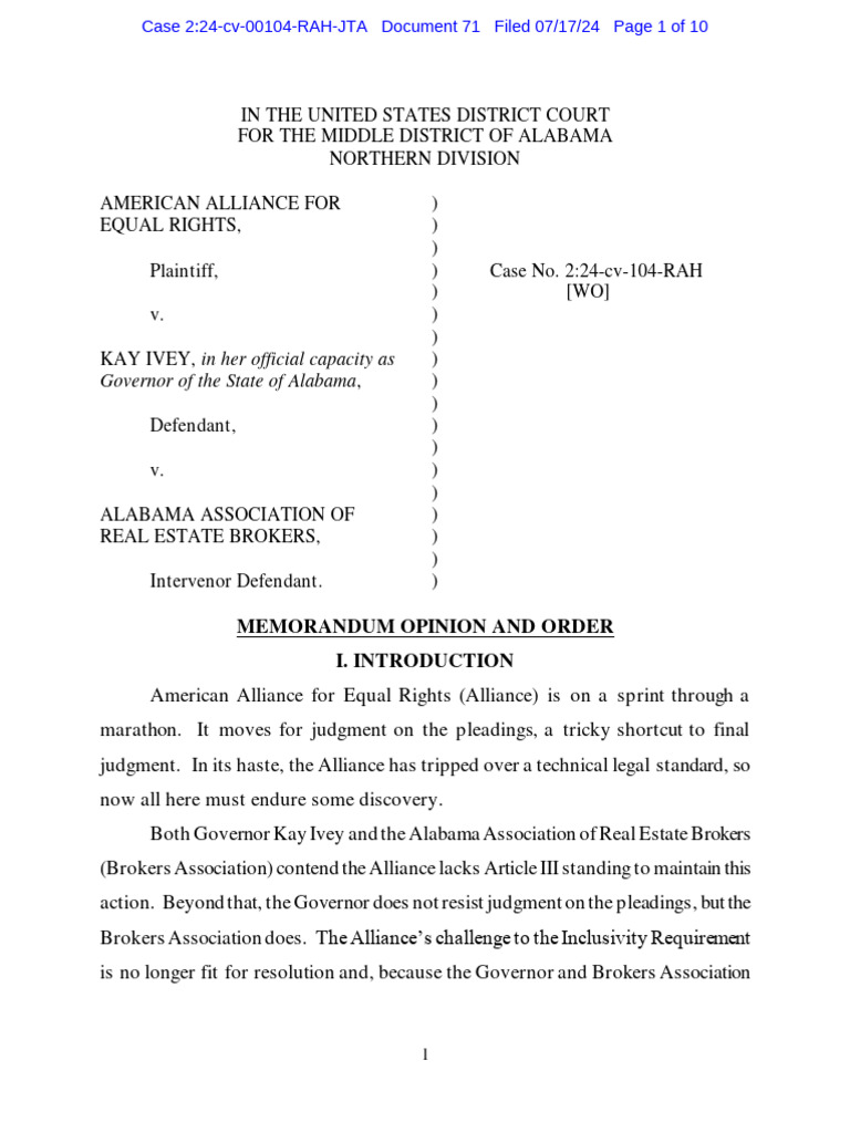 American Alliance For Equal Rights | PDF | Summary Judgment | Pleading