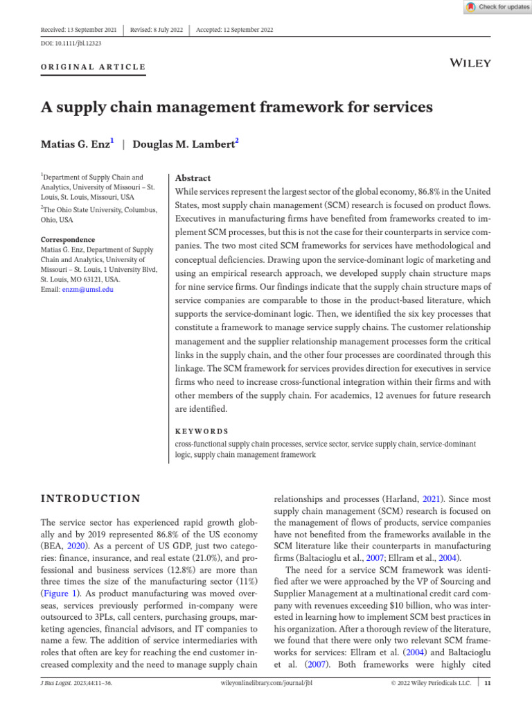 J of Business Logistics - 2022 - Enz - A Supply Chain Management ... J of Business Logistics - 2022 - Enz - A Supply Chain Management ...