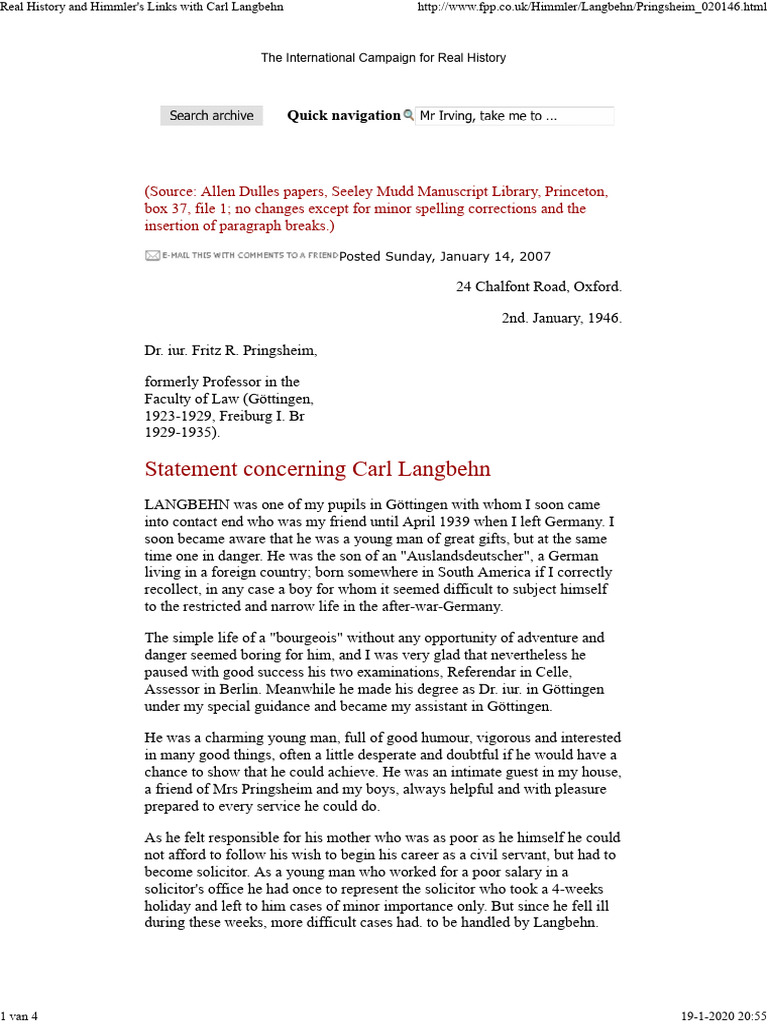 Carl Langbehn, Brief Pringsheim | PDF | Nazi Germany | Heinrich Himmler