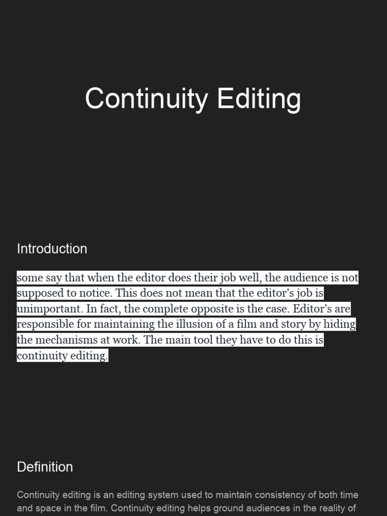 Continuity Editing | PDF