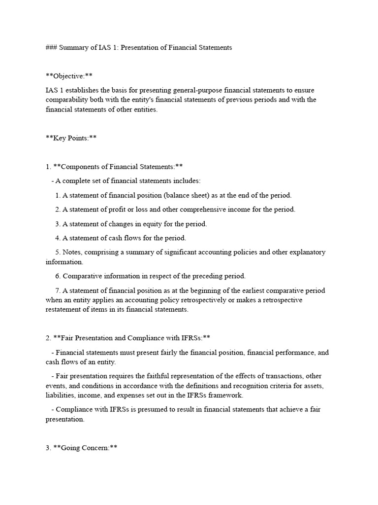 Summary of IAS 1 | PDF | Financial Statement | Balance Sheet