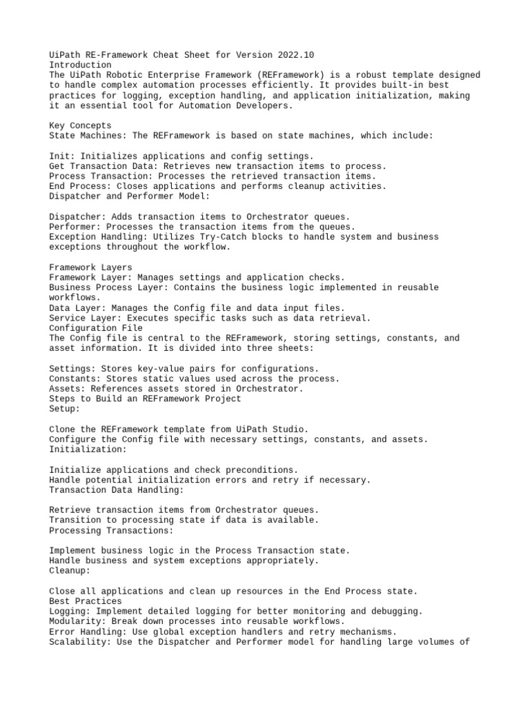 UiPath-ADPv1 Cheat Sheet - REFramework | PDF | Automation | Information ...