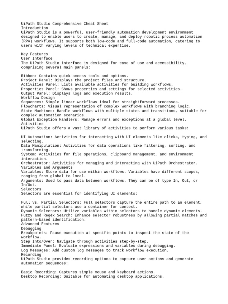 UiPath-ADPv1 Cheat Sheet - UiPath Studio | PDF | Workflow | World Wide Web