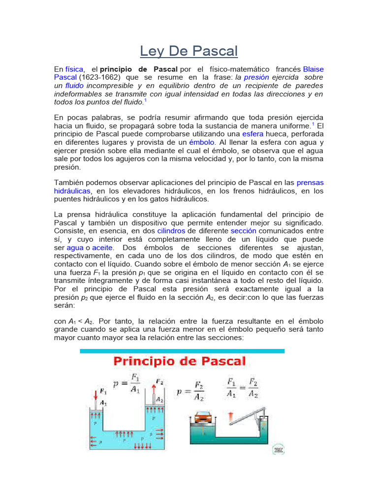 Ley de Pascal | PDF | Mecánica de Medios Continuos | Líquidos