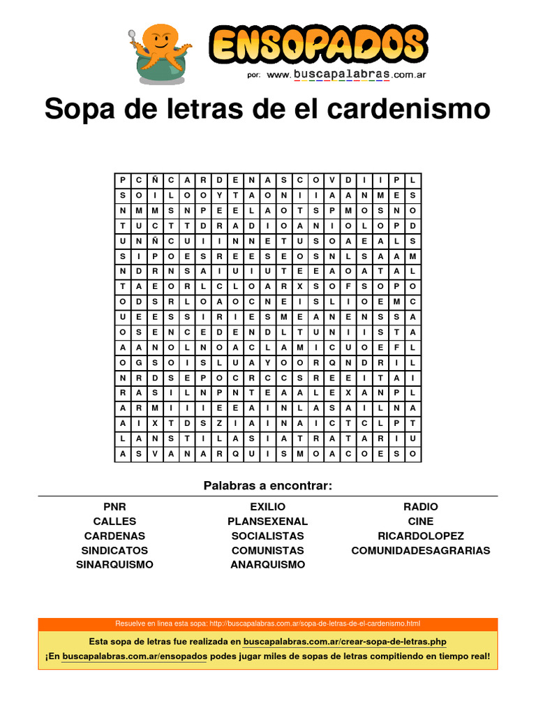 Sopa De Letras Sobre El Cardenismo Pdf Anarquismo