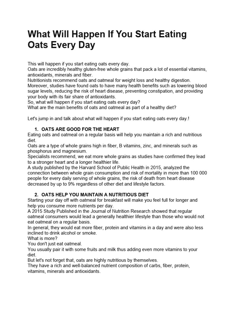 Benefits of Eating Oats Daily | PDF | Whole Grain | Dietary Fiber