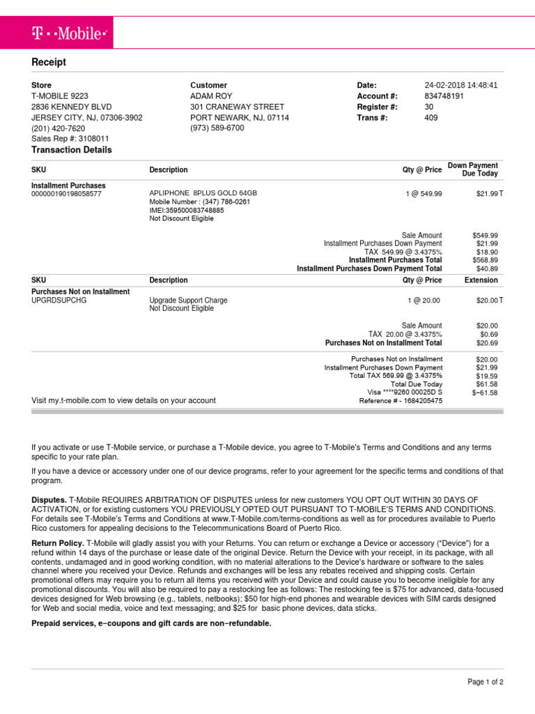 T Mobile | PDF | T Mobile Us | Receipt