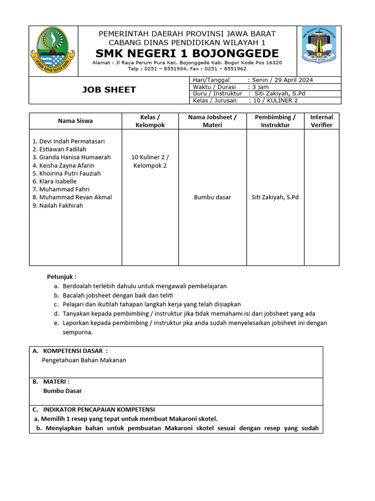 Jobsheet Makaroni | PDF