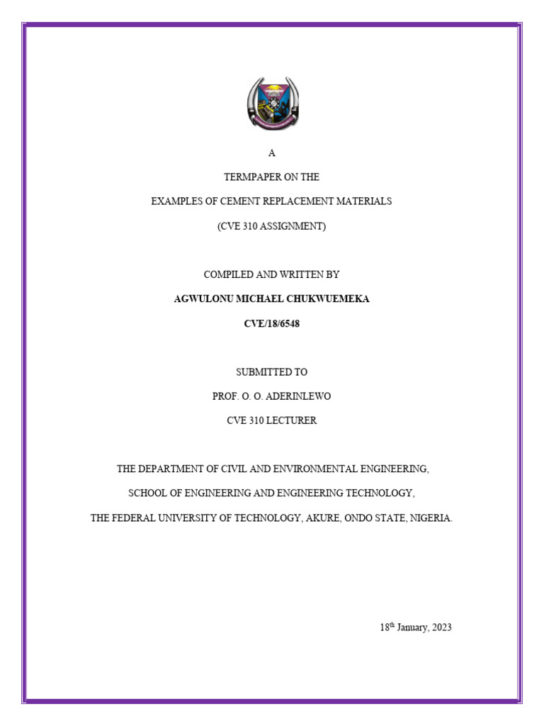 A Termpaper On The Examples of Cement Re | PDF | Concrete | Cement