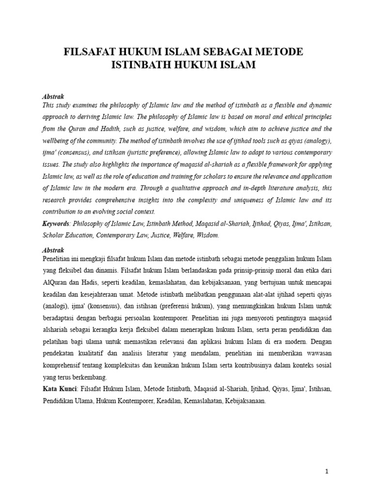 Filsafat Hukum Islam Sebagai Metode Istinbath Hukum Islam | PDF