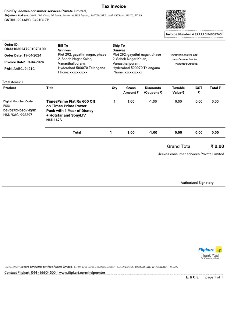 Flipkart Bill-1 | PDF | Taxes