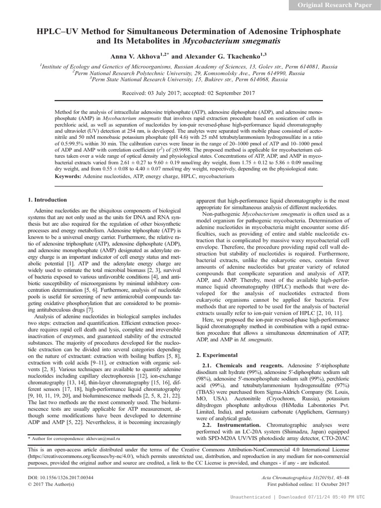 2019 HPLC Atp, Adp, Amp | PDF | Adenosine Triphosphate | Detection Limit