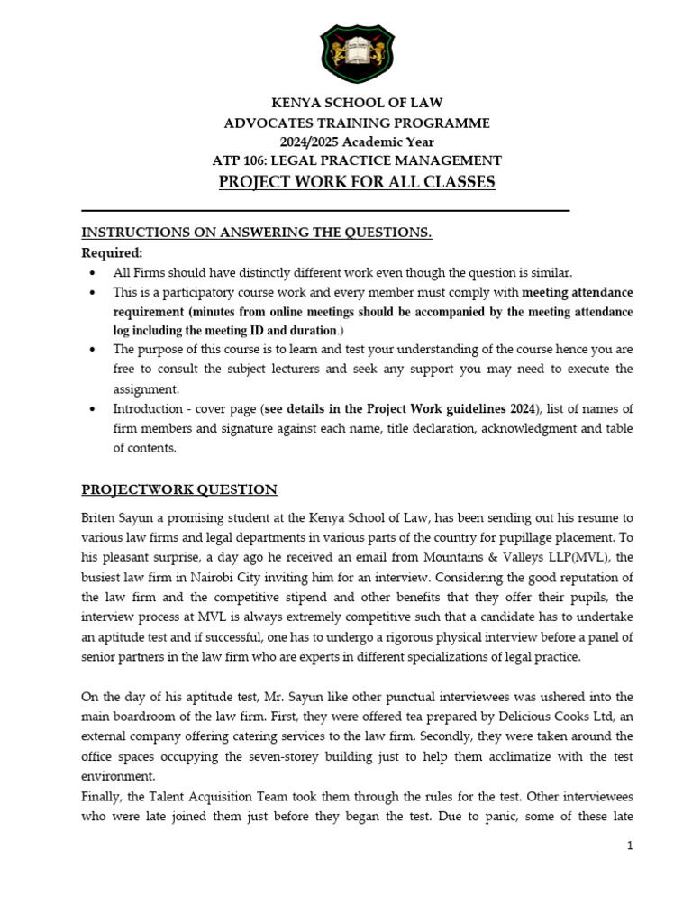 ATP 106 Legal Practice Management Project Work 2024-ALL CLASSES | PDF ...