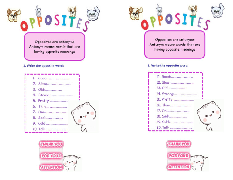 Opposites Worksheet | PDF