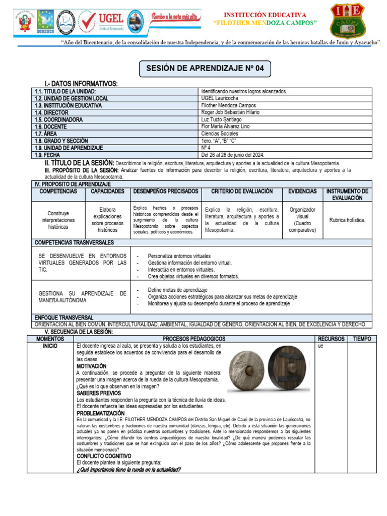 Sesiòn de Aprendizaje #4 - Ud 4 - 1º Sec. - 021507 | PDF | Aprendizaje | Maestros