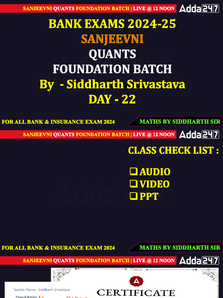 BANK EXAMS 2024-25 Sanjeevni Quants Foundation Batch by - Siddharth Srivastava DAY - 22 | PDF ...