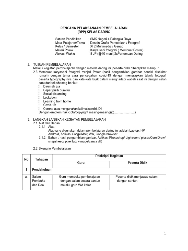 RPP Karya Seni Fotografi PJJ-1 | PDF