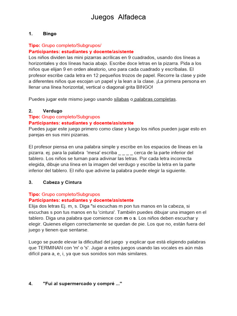 Juegos de Alfadeca | PDF | Artes del Lenguaje y Comunicación