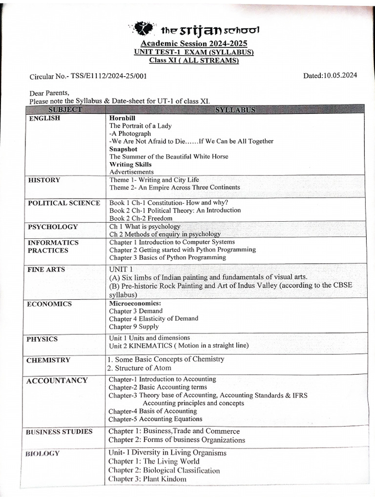 UT-1_XI_2024-25 | PDF