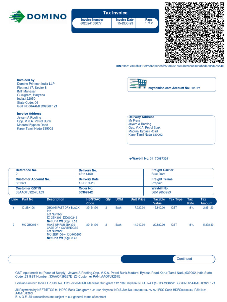 Invoice For Domino Order #30369942 | PDF | Breach Of Contract | Legal ...