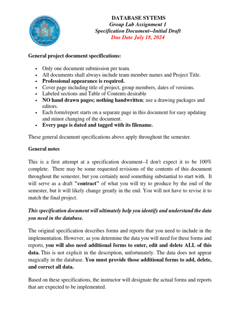 MileStone 01 | PDF | Specification (Technical Standard) | Databases