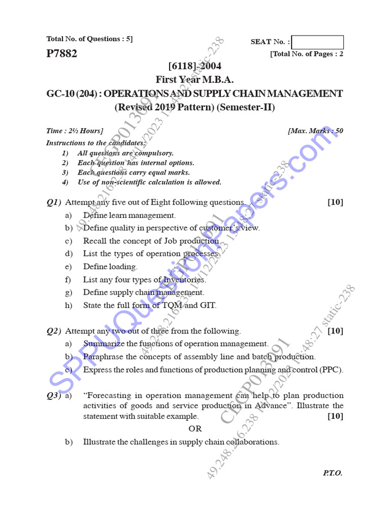Postgraduate PG - Mba - Semester 2 - 2023 - November - Operations and Supply Chain Management ...