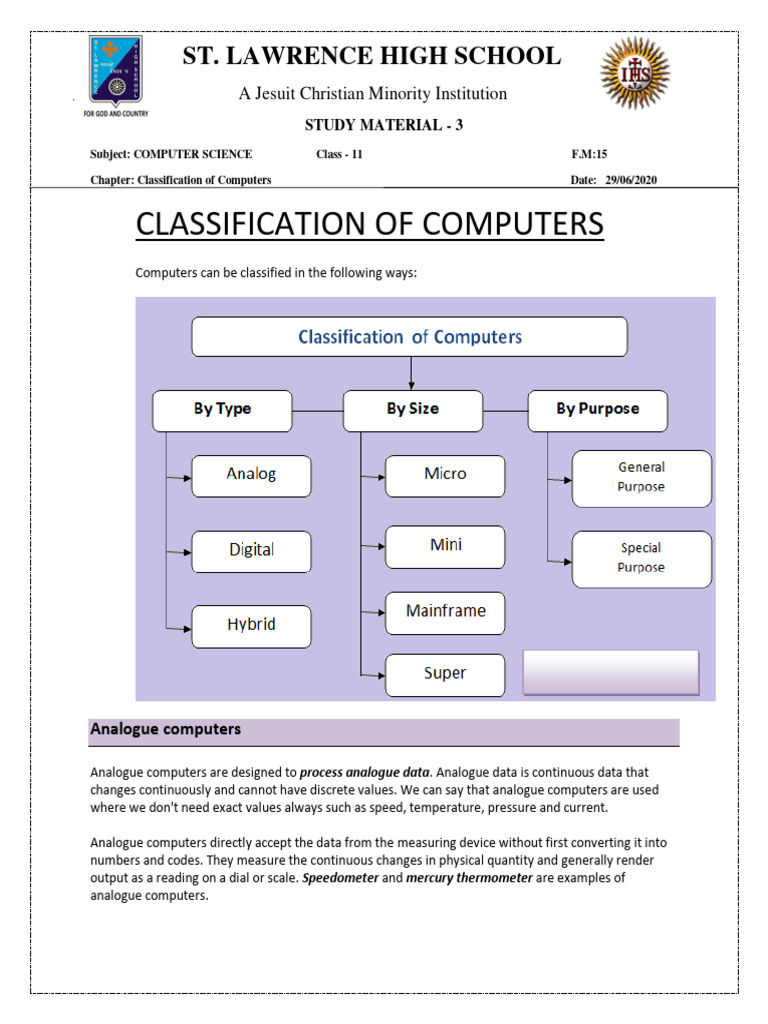 Classification of Computers: St. Lawrence High School | PDF ...