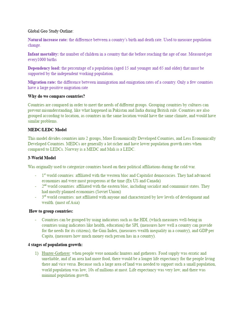 Global Geo Study Outline | PDF | Globalization | Developing Country