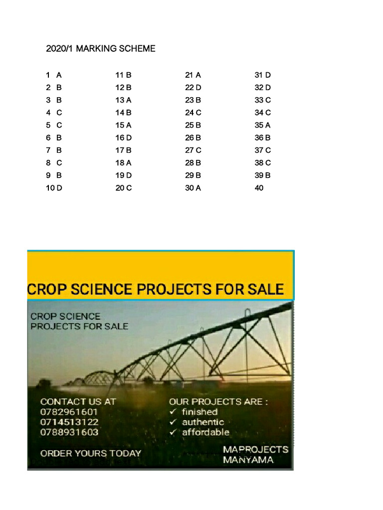2020 P1 MS Crop Science Marking Scheme | PDF