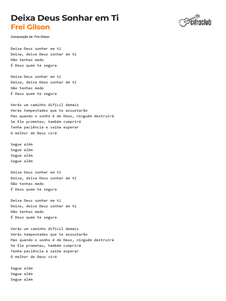 Cifra Club - Frei Gilson - Deixa Deus Sonhar em Ti | PDF