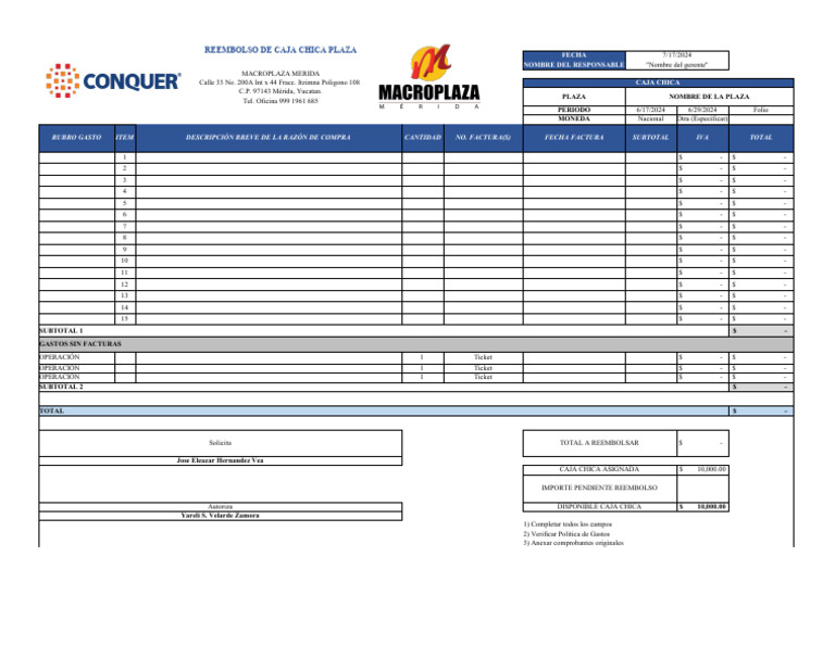 FORMATO DE CAJA CHICA PLAZAS | PDF