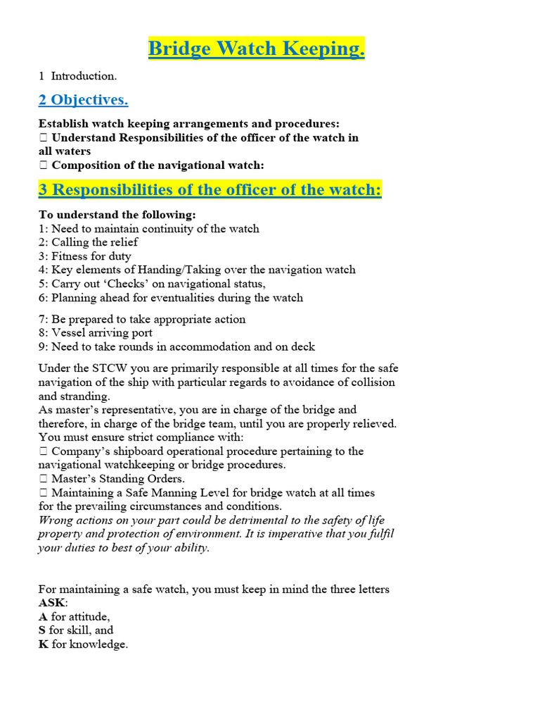 03-Bridge Watch Keeping-Compiled ARH | PDF | Navigation | Ships