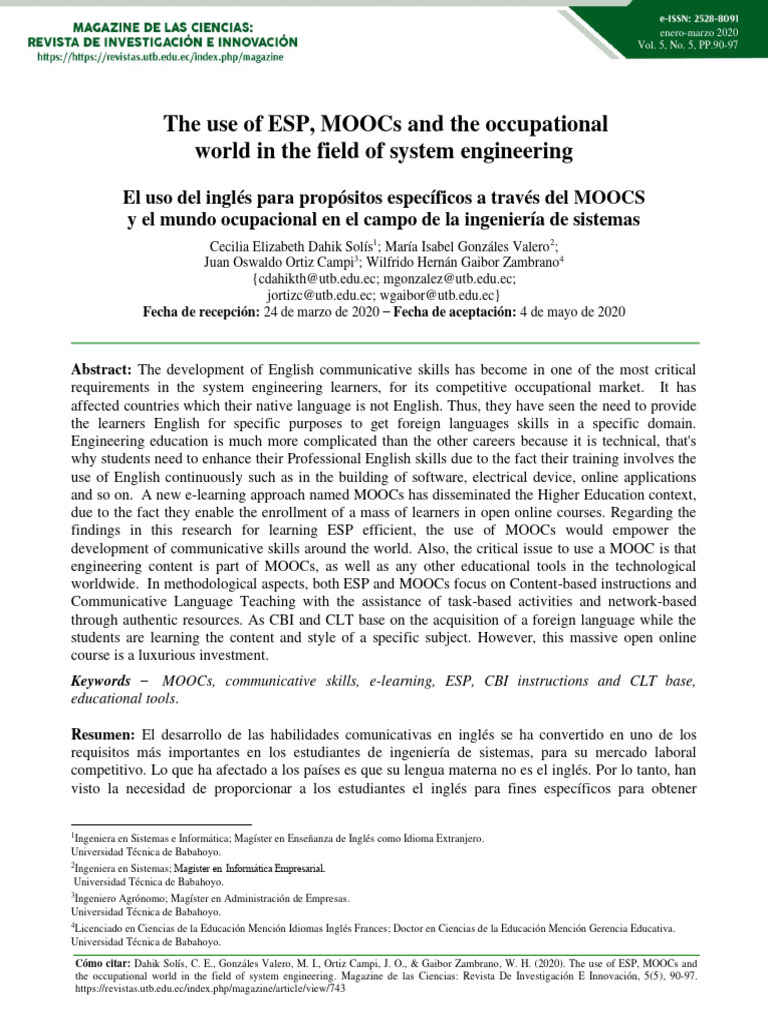 ESP y MOOCs en Ingeniería de Sistemas | PDF | Curso abierto masivo en linea | Aprendizaje