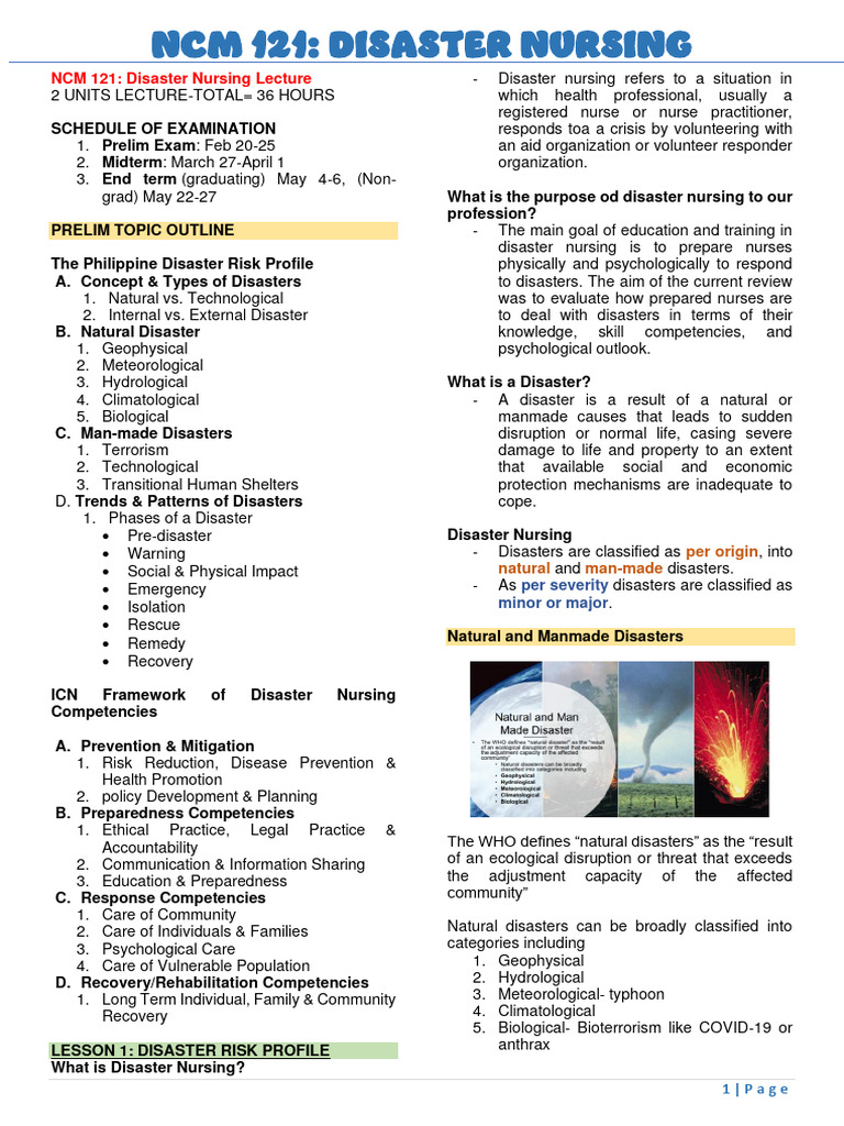 NCM 121 DN Pre Lim Notes | PDF | Natural Disasters | Emergency Management