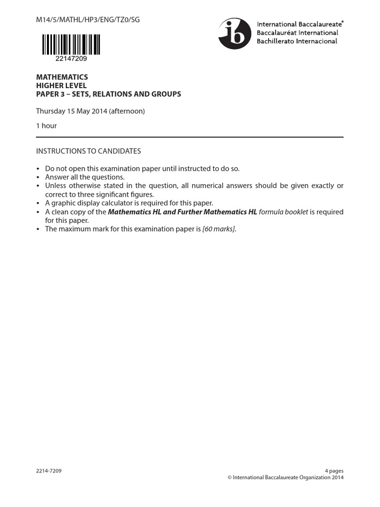 Mathematics Paper 3 Sets Relations and Groups HL | PDF | Group ...