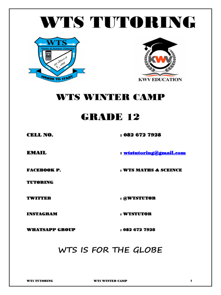 WTS Grade 12 Winter Math Camp | PDF | History