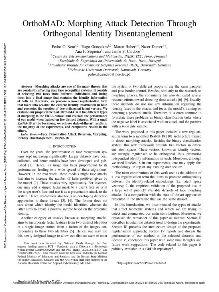 OrthoMAD: Advanced Morphing Attack Detection | PDF | Applied Mathematics