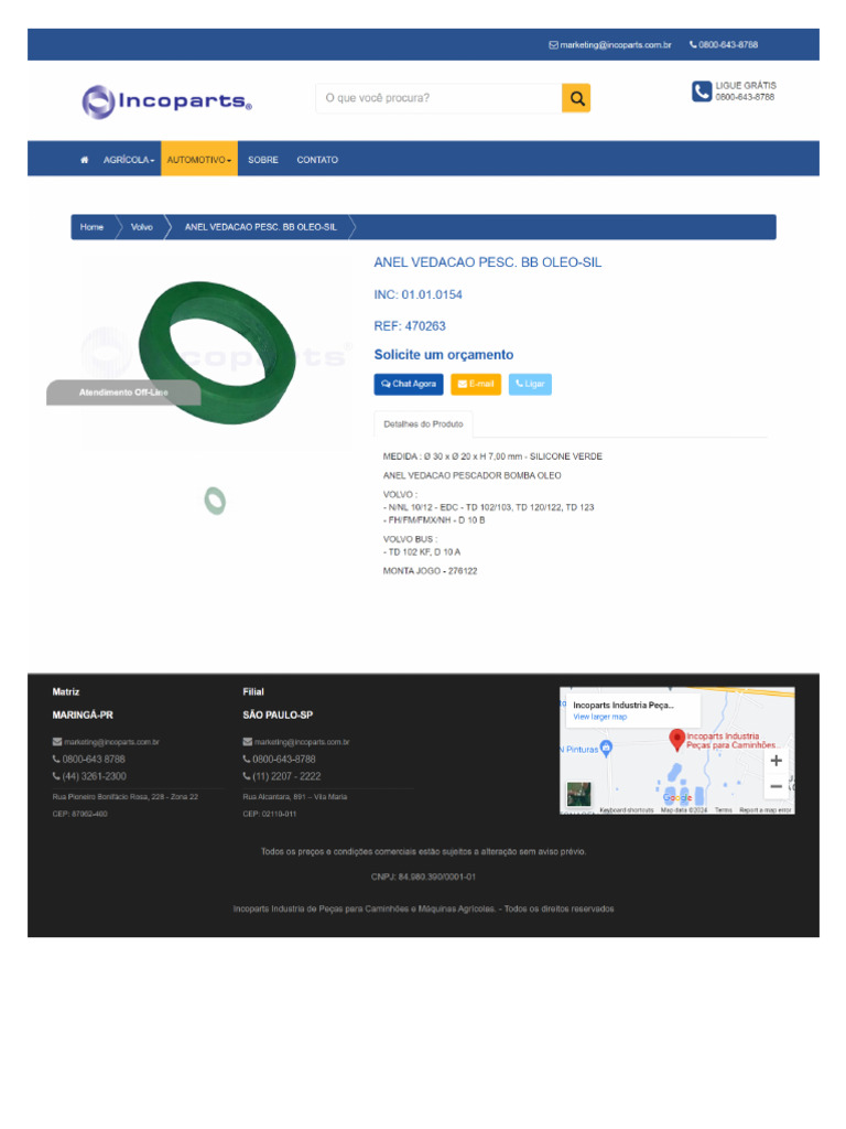 Screencapture Incoparts BR Produto Volvo Motor Anel Vedacao Pesc BB Oleo Sil 3598 2024 07 17 15 ...