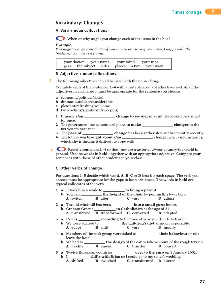 Homework - Vocabulary About Changes | PDF