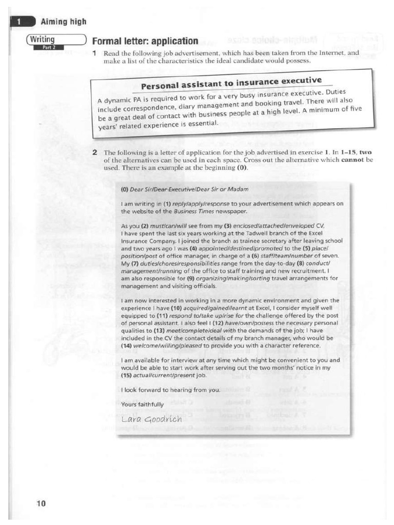 C1 writing - Formal letter (application) | PDF