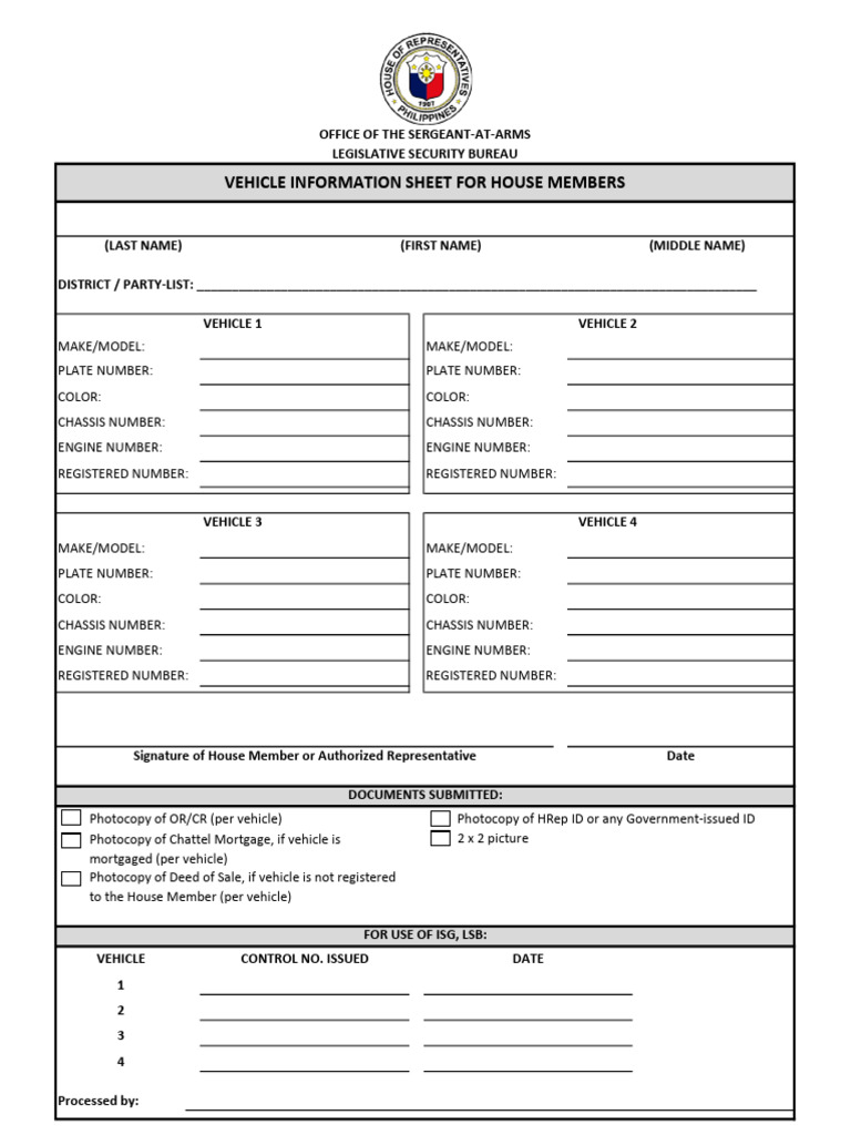 11 Vehicle Information Sheet | PDF