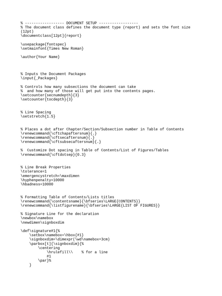 DOCUMENT SETUP | PDF | Te X | Table Of Contents